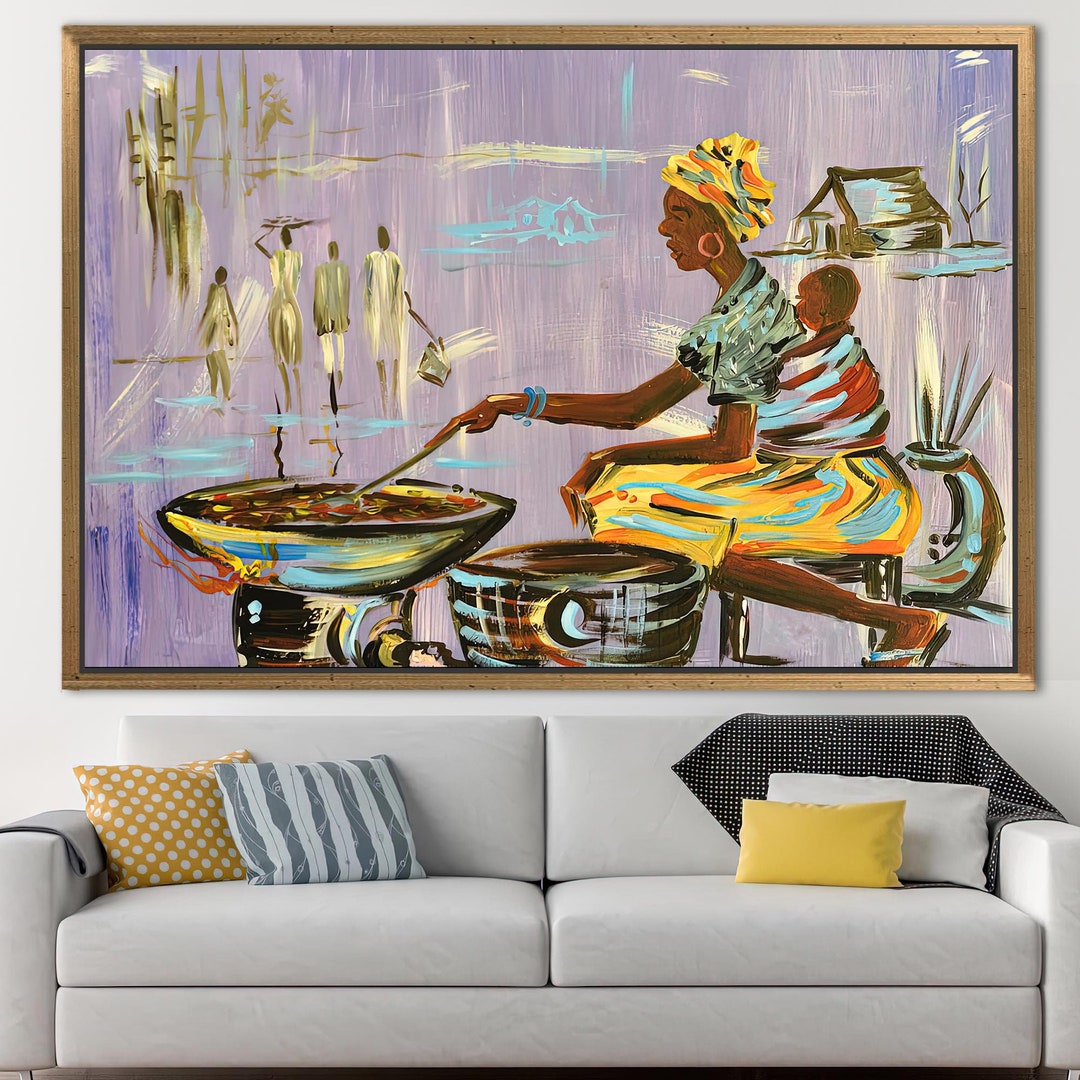 African Mother Cooking, African Canvas, African Woman Artwork ...
