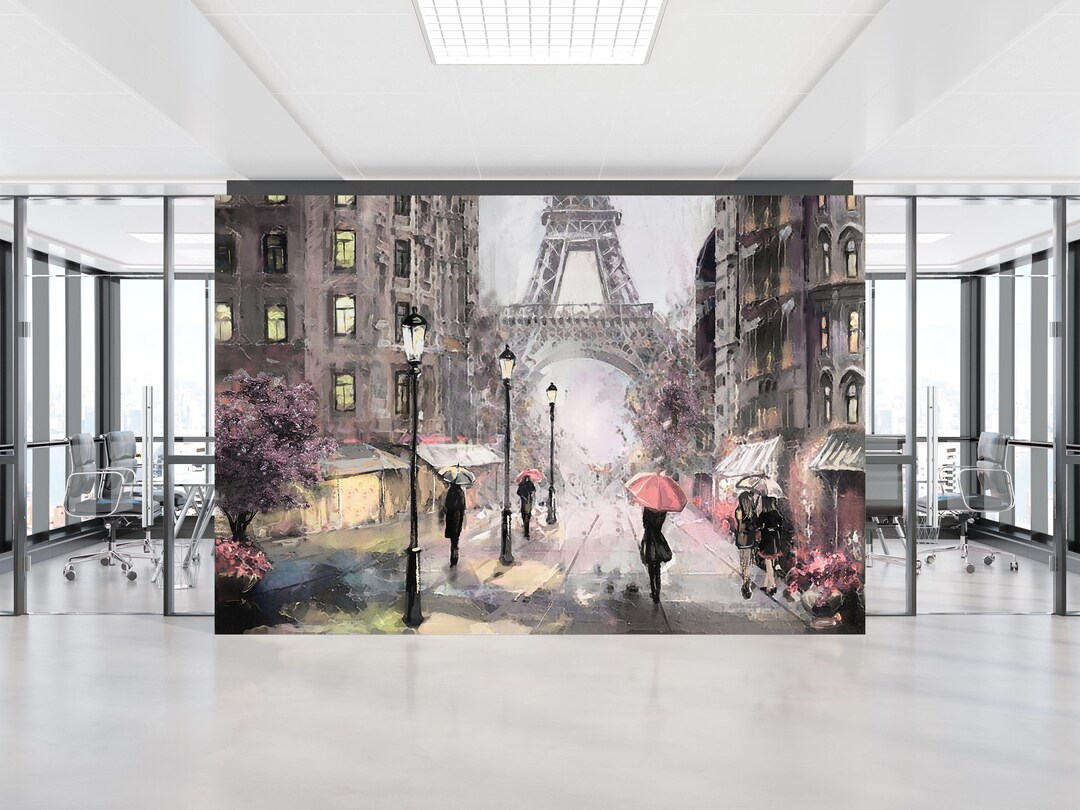 Umbrella Wall Painting, City Wall Mural, Abstract Wall Print, Romantic ...