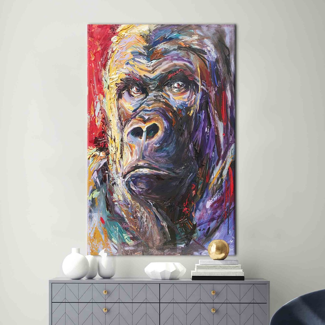 Abstract Gorilla Painting, Gorilla Wall Art, Animal Canvas, Oil ...