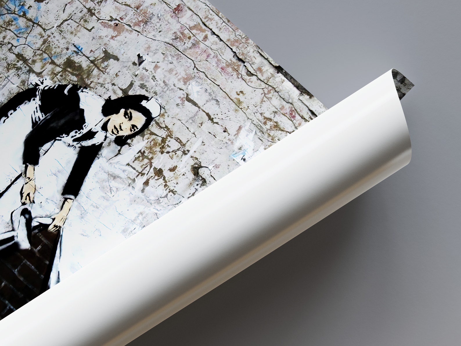 Maid Sweeping Wall Print, Banksy Maid Graffiti Mural, Abstract Wall ...