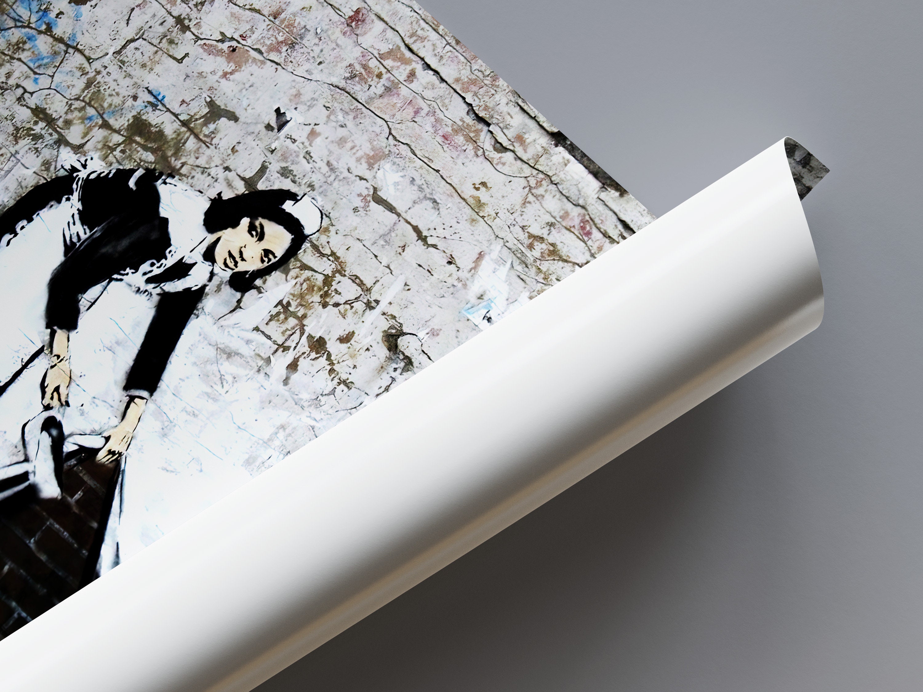 Maid Sweeping Wall Print, Banksy Maid Graffiti Mural, Abstract Wall ...