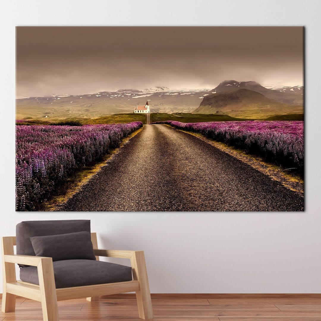 Open Road Art Canvas, Roadside Wall Art, Landscape Artwork, Cloudy ...