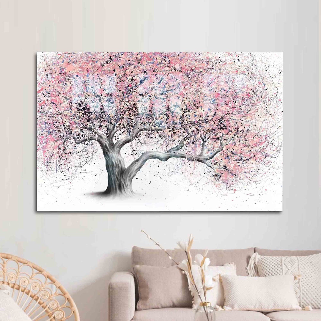 Wall Art, Glass, Glass Wall Art, Pink Tree Painting Print, Modern Tree ...