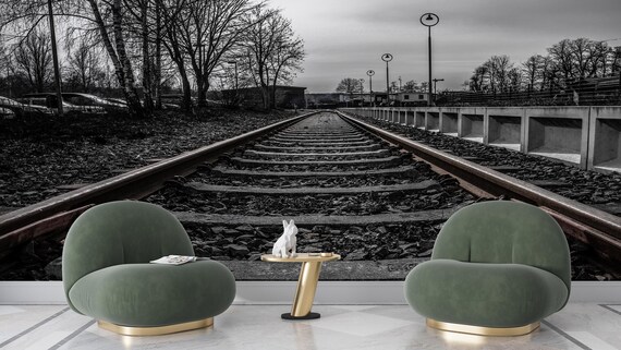 Train Station Wall Painting Train Road Landscape Wall - Etsy