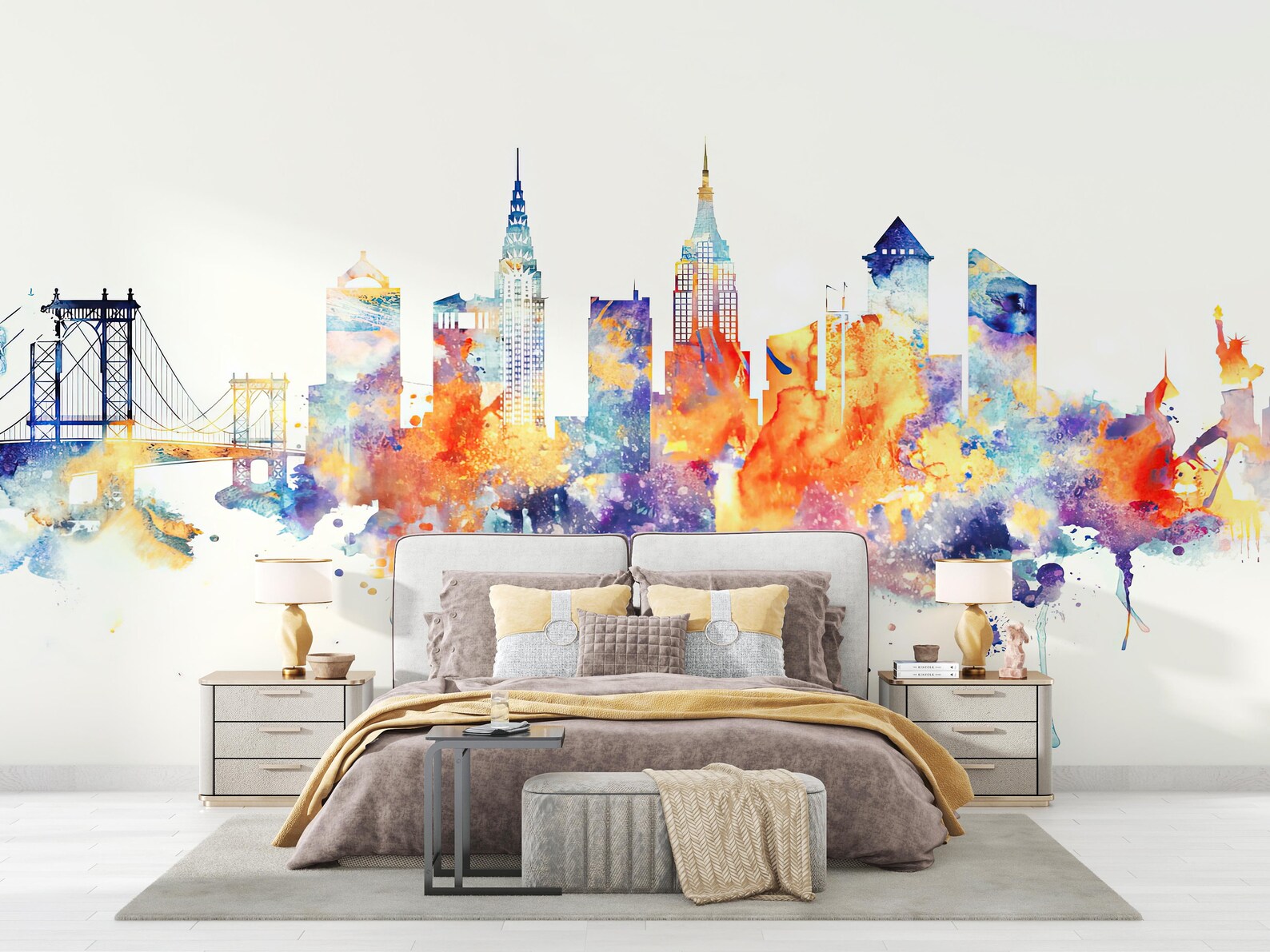 Cityscape Mural, Abstract Wall Mural, View Wall Poster, Landmark Wall ...