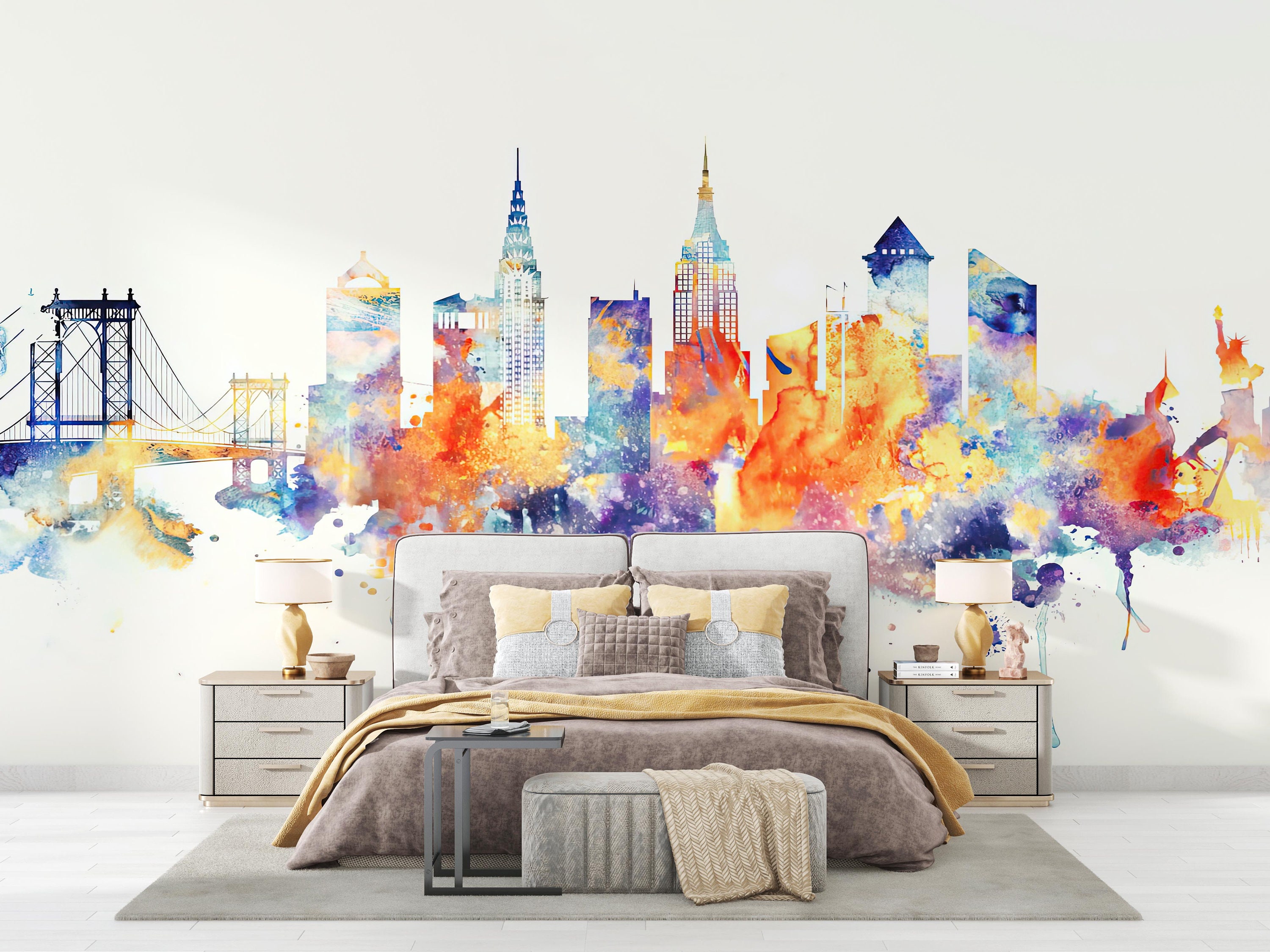 Cityscape Mural, Abstract Wall Mural, View Wall Poster, Landmark Wall ...