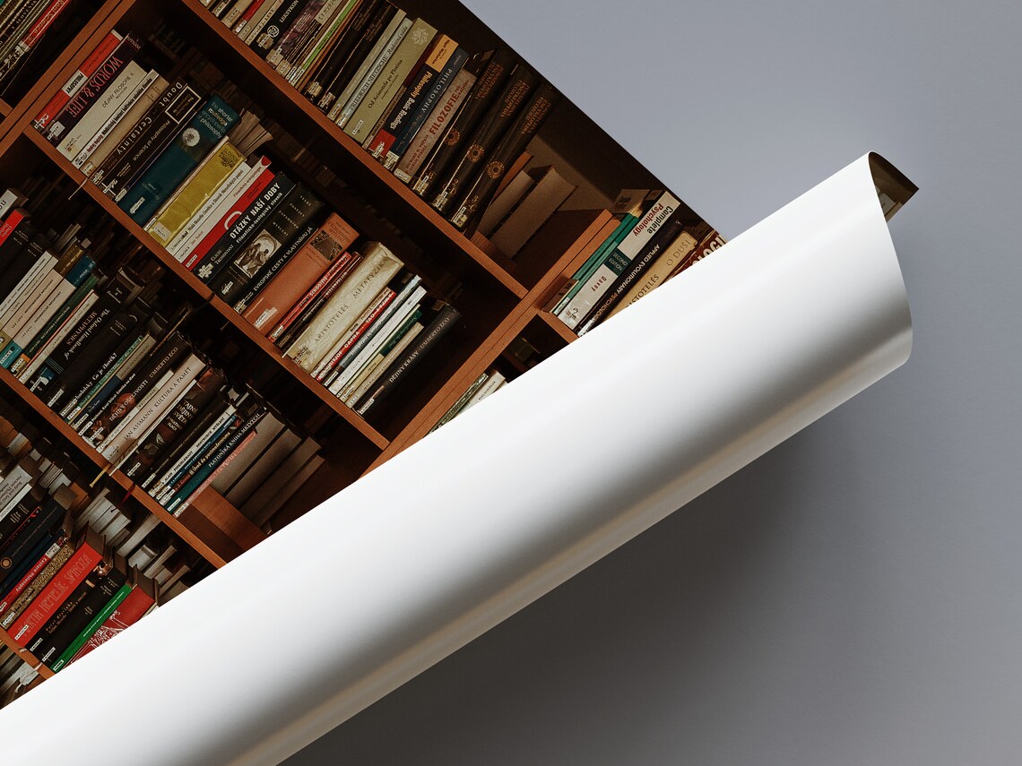 Book Wall Decor, Bookshelf Wall Paper, Bookshelf Photo Wall Poster ...