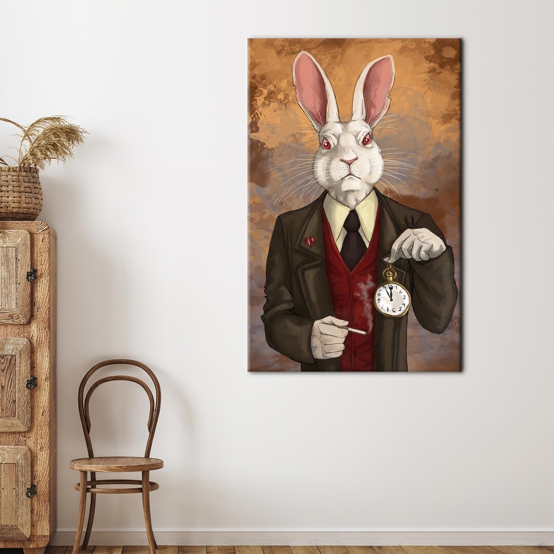 Mr. Rabbit, Modern Artwork, White Rabbit Wall Art, Cartoon Rabbit Art ...