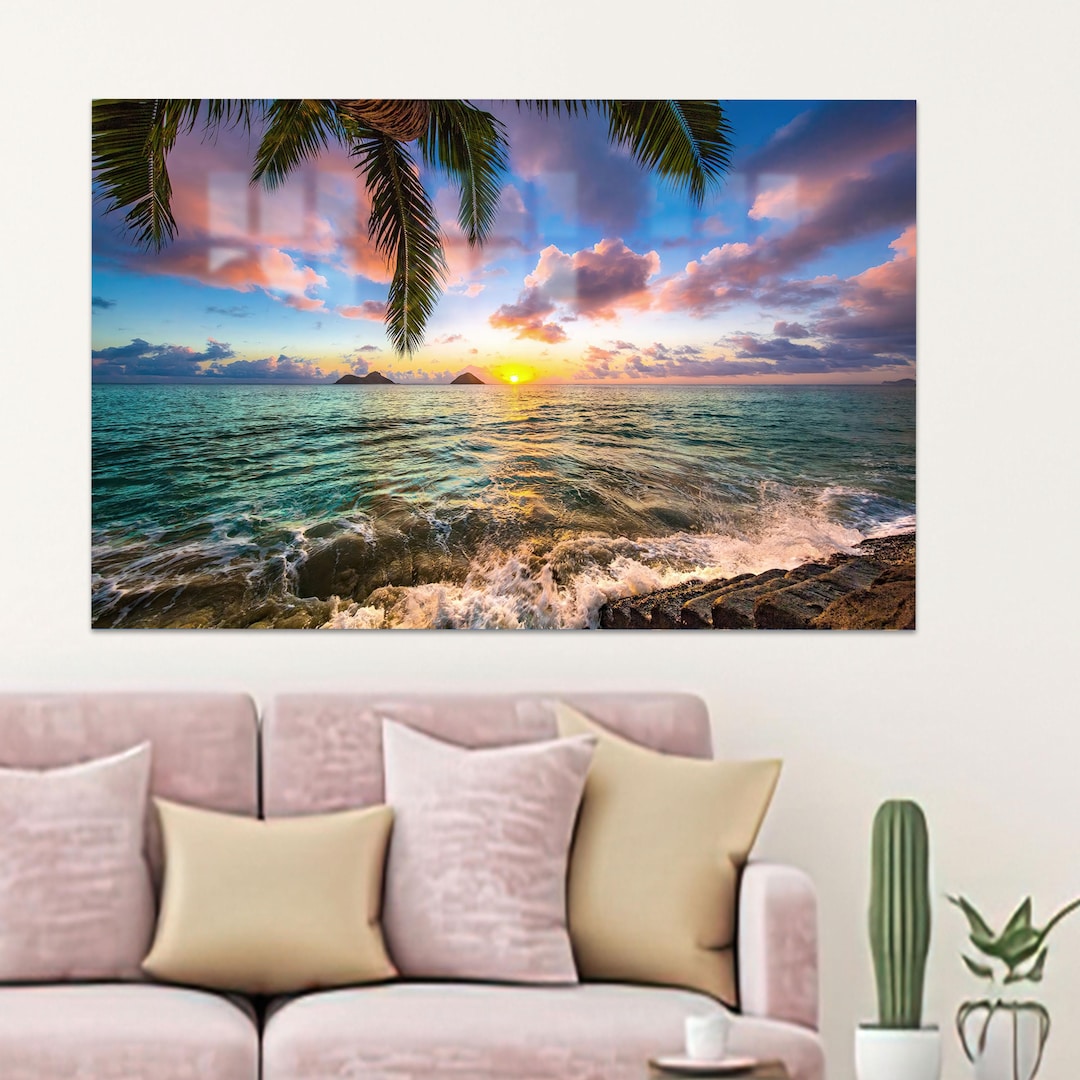 Kailua Sunrise Wall Decor, Sunrise Wall Art, Landscape Glass Art, Sea ...