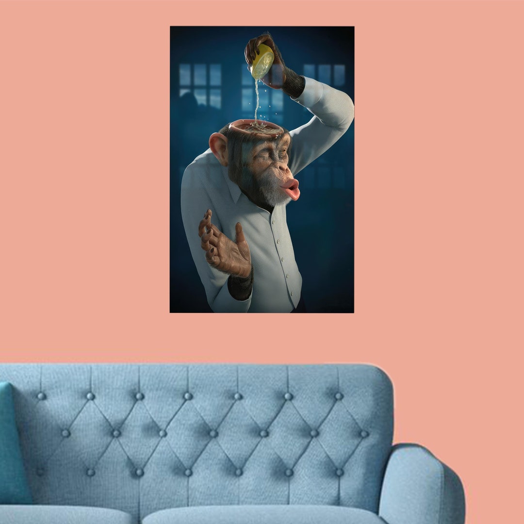 Brainless Monkey Tempered Glass, Monkey Glass, Funny Monkey Wall Decor ...