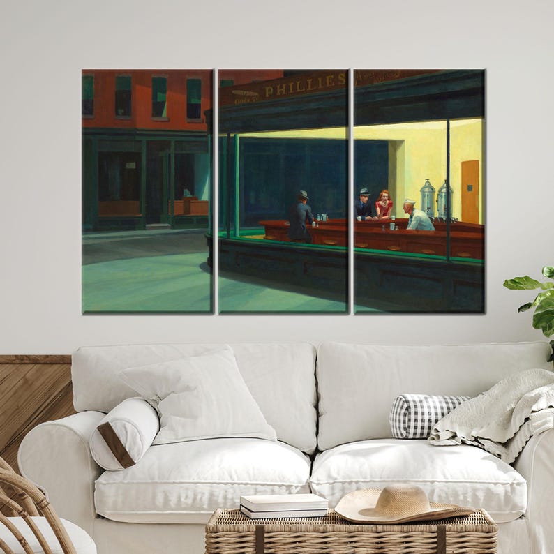 Edward Hopper Nighthawks Canvas Wall Art, Iconic Diner at Night Poster ...