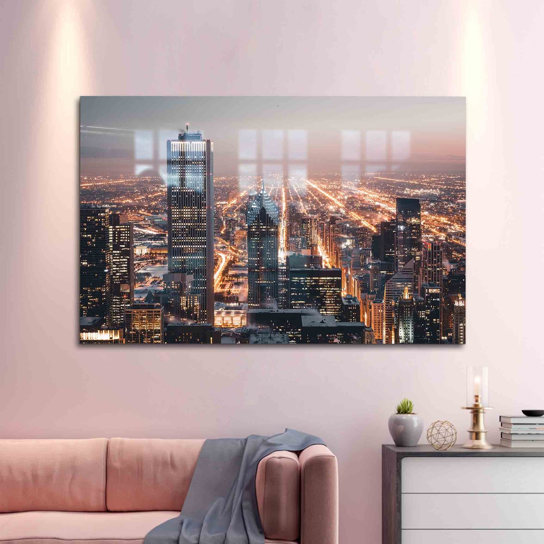 Night View of the Chicago Wall Art, Chicago City Wall Decor, Wall ...