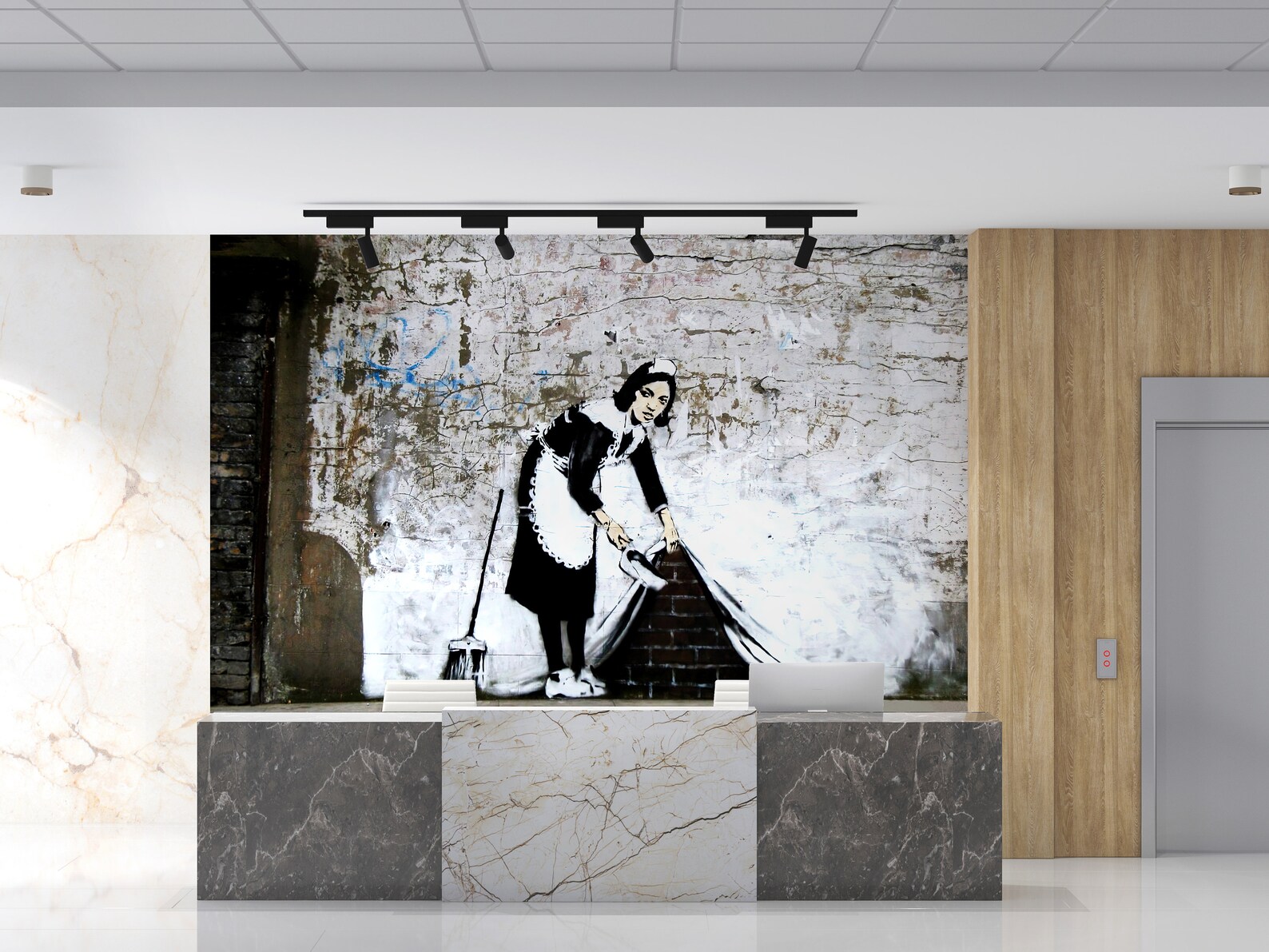 Maid Sweeping Wall Print, Banksy Maid Graffiti Mural, Abstract Wall ...