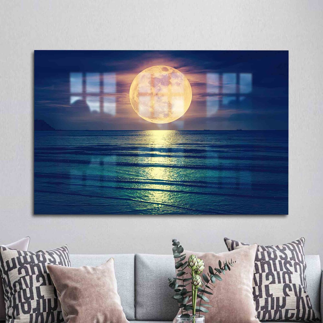 Tempered Glass, Glass Printing, Wall Decoration, Full Moon Landscape ...