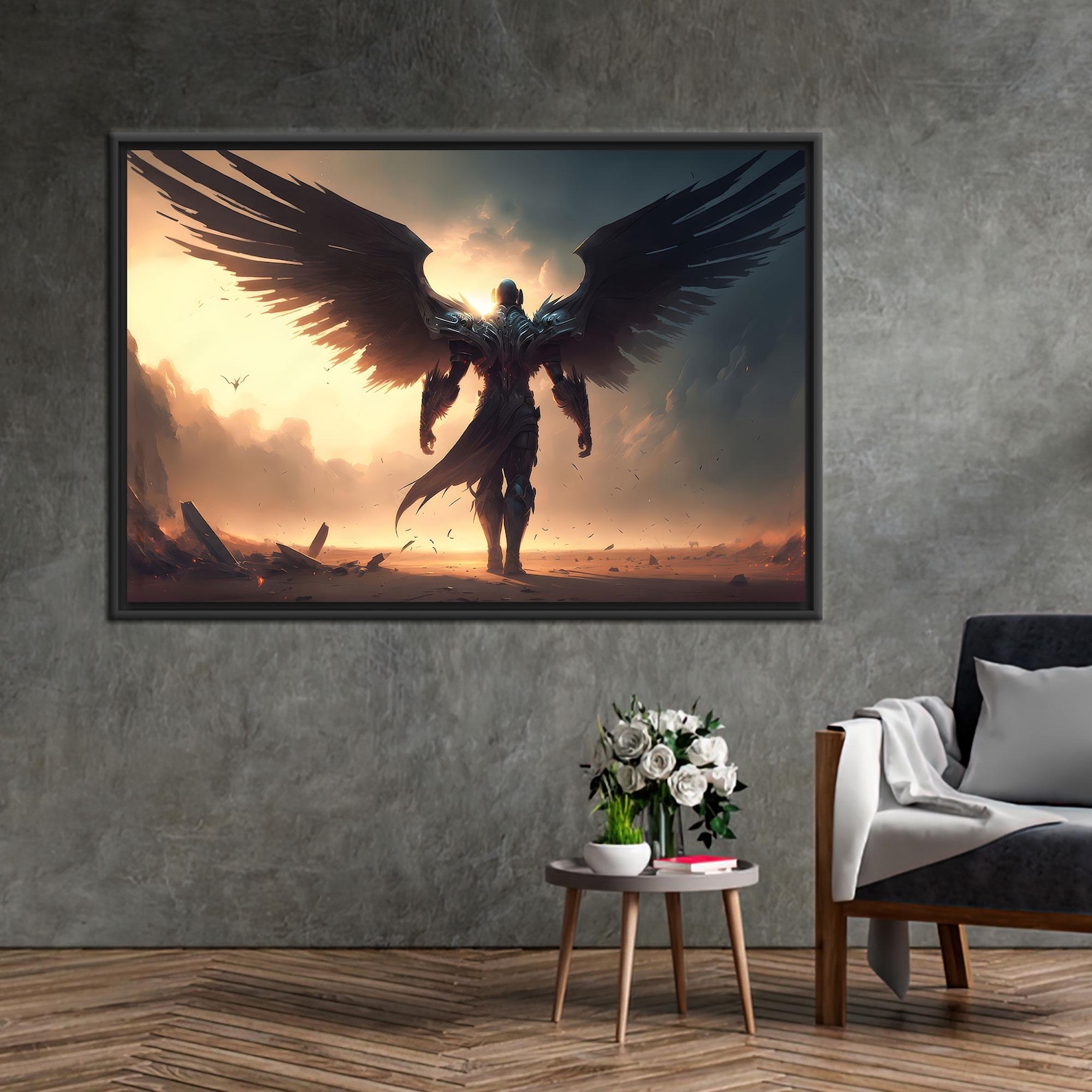 Warrior Angel Canvas Gift, Modern Art Canvas, Warrior Wall Art, Angel ...