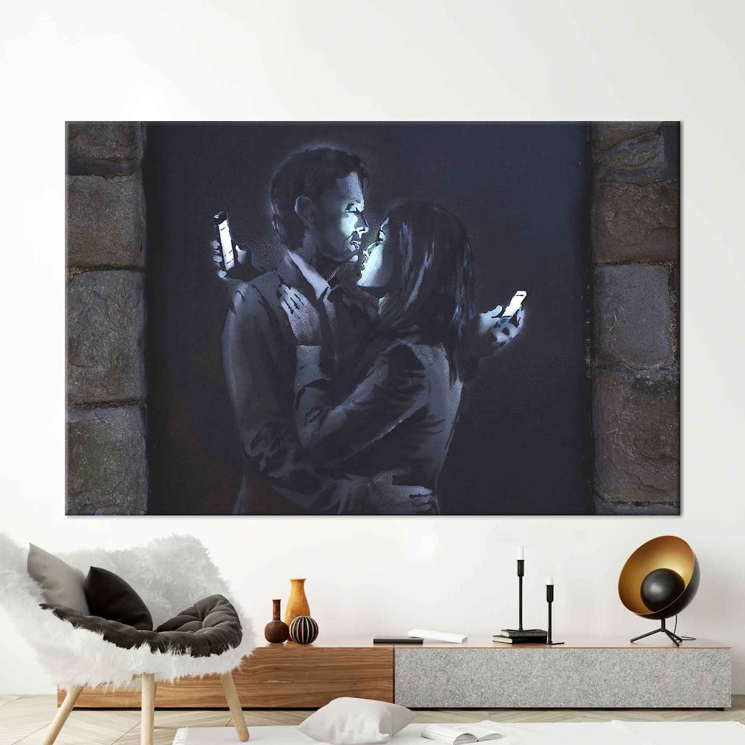 Banksy Mobile Phone Lovers, Banksy Woman and Man Wall Art, Banksy Art ...