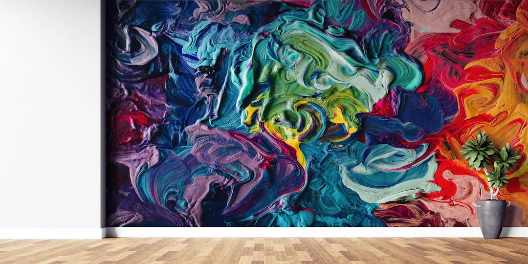 Colorful, Abstract Wall Mural, Colorful Wall Mural, Oil Painting Print ...