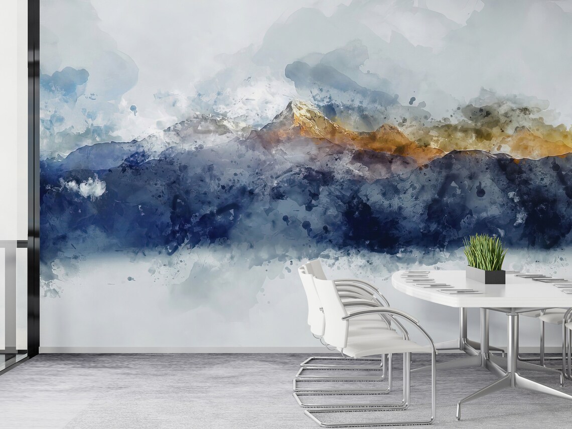 Watercolor Mountain Printing, Modern Wallpaper, Mountain View Wallpaper ...