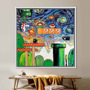 Mario World Van Gogh, Super Mario Canvas Gift, Van Gogh Canvas Decor ...