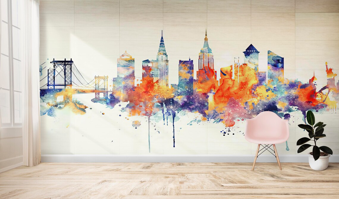 Cityscape Mural, Abstract Wall Mural, View Wall Poster, Landmark Wall ...