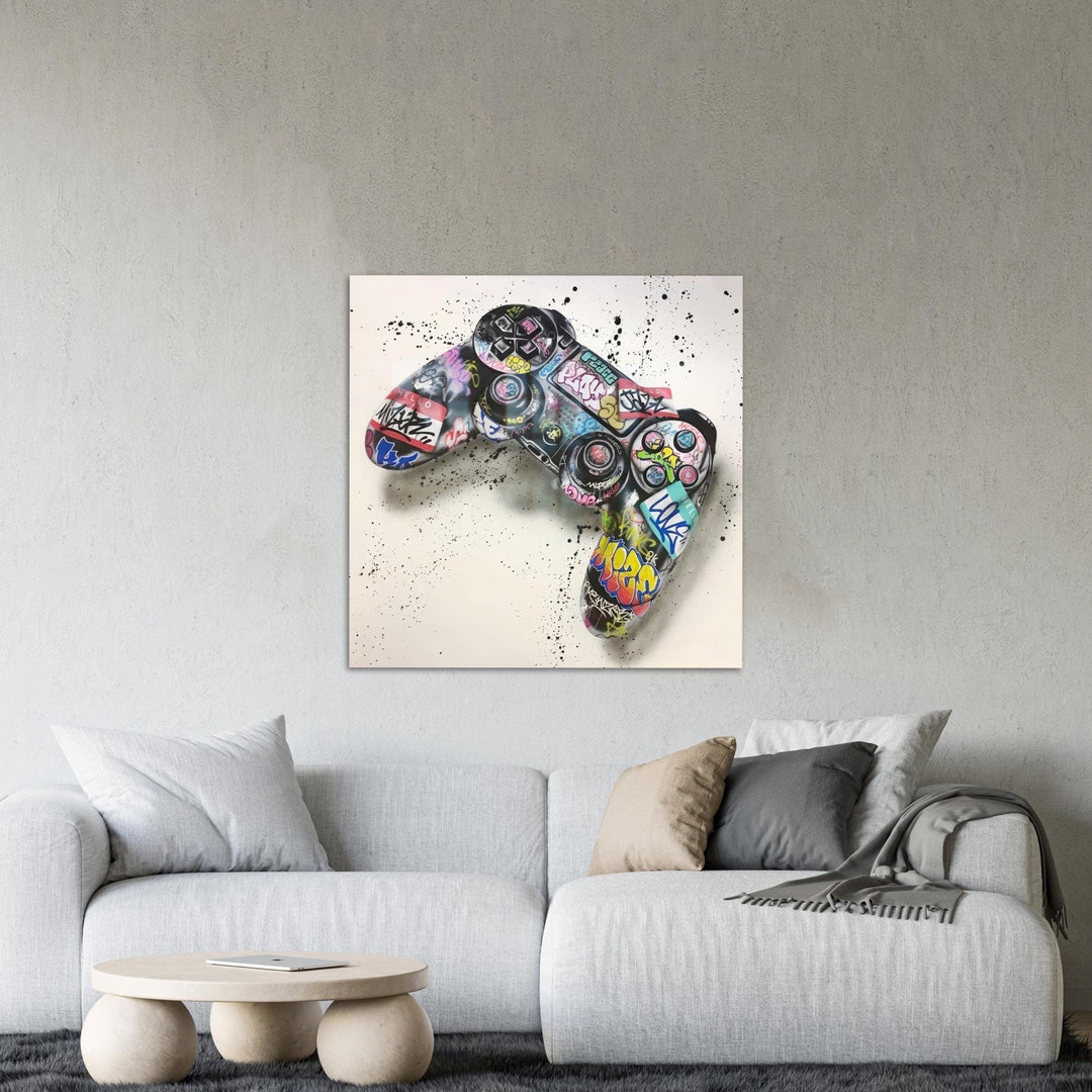 Abstract Wall Art, Graffiti Game Console Glass Printing, Game Room ...