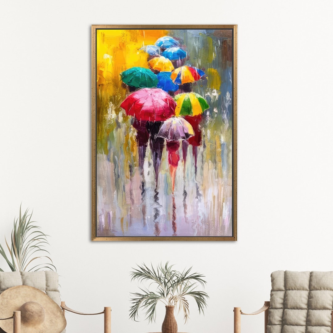 Rainy Day Canvas Decor, Large Wall Art, Umbrella Art Canvas, People ...