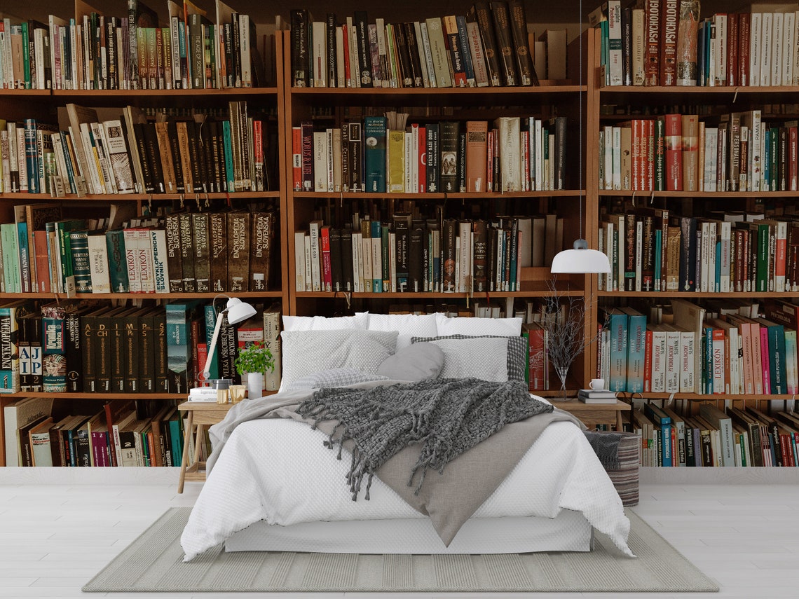 Book Wall Decor Bookshelf Wall Paper Bookshelf Photo Wall - Etsy