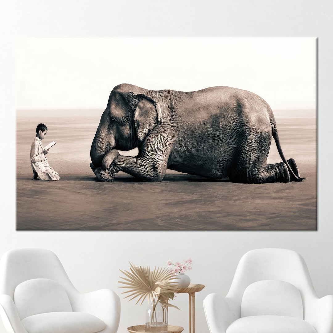Boy Reading Print, Modern Wall Decor, Boy Reading to Elephant Art ...