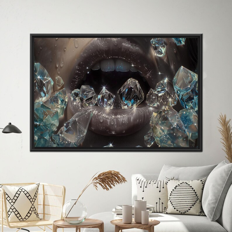 Luxury Diamond Lips Canvas Wall Art, Glamorous Crystal Mouth Poster ...