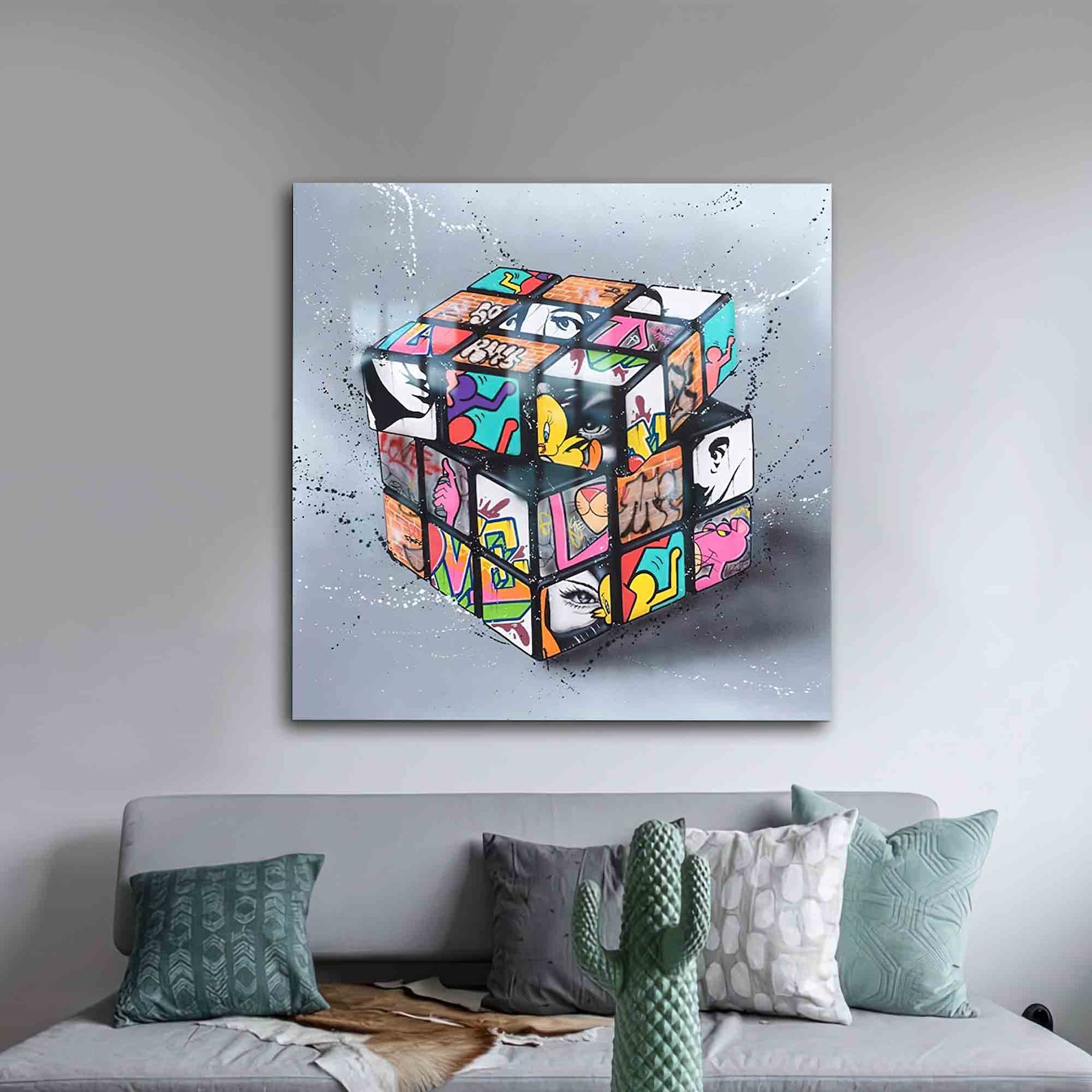 Glass, Wall Art, Mural Art, Rubiks Cube Grafftii Printing, Colorful ...