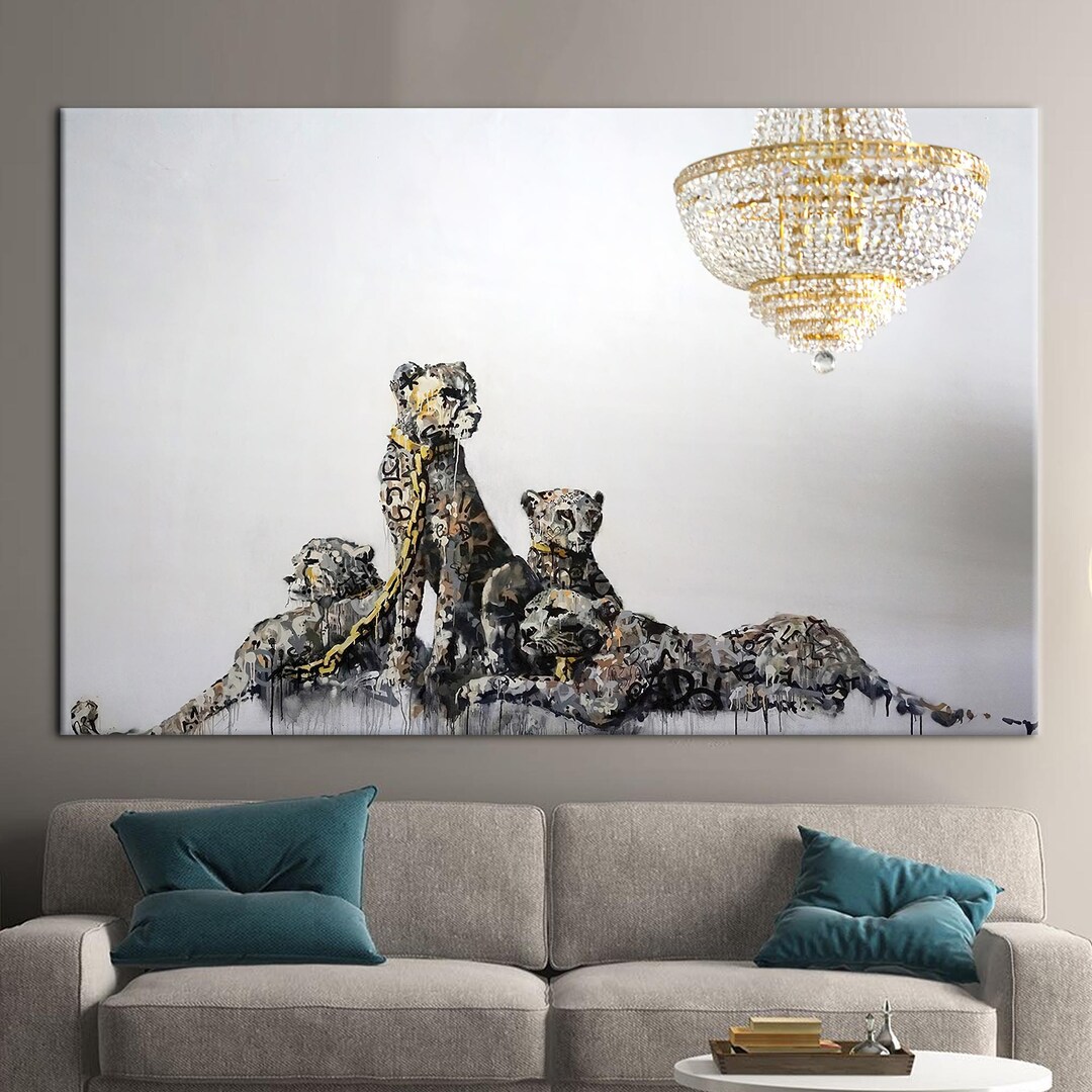 Luxury Cheetah Wall Art, Abstract Cheetahs on White Canvas Print for ...