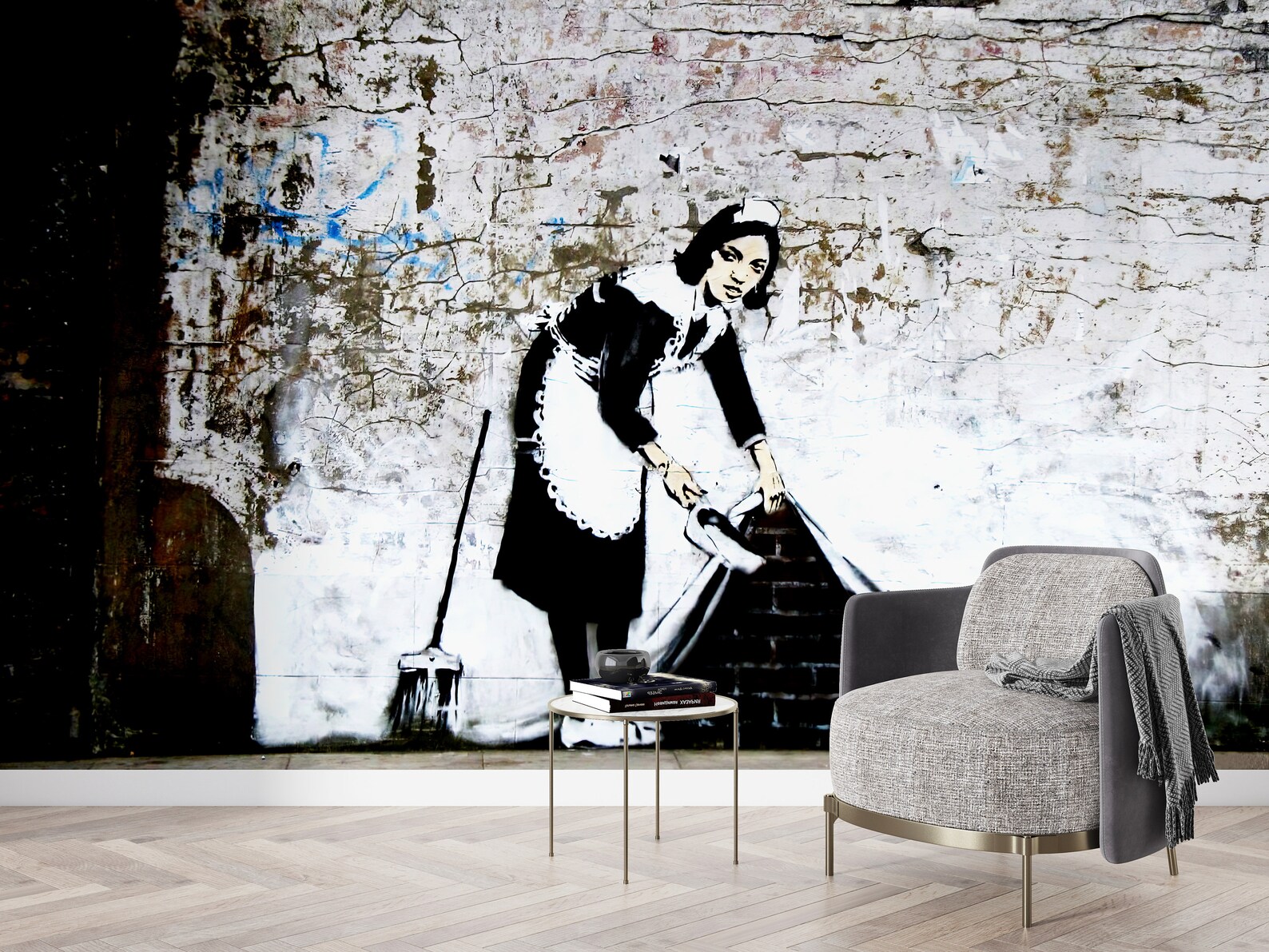 Maid Sweeping Wall Print, Banksy Maid Graffiti Mural, Abstract Wall ...