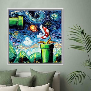 Van Gogh Mario Printed, Van Gogh Canvas Art, Modern Starry Night ...