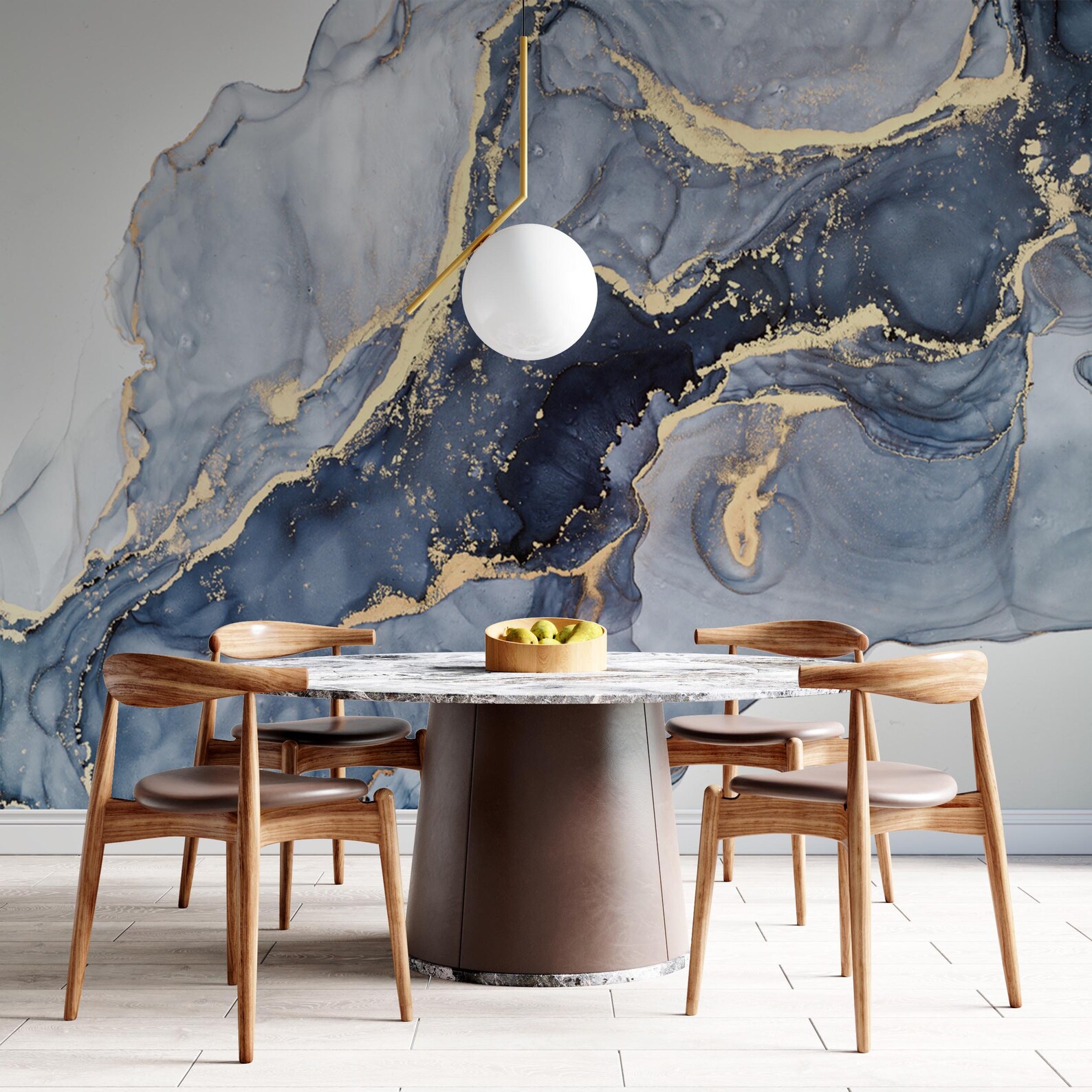 Blue Marble Wall Mural, Abstract Marble Wallpaper, Shimmery Wall Paper ...