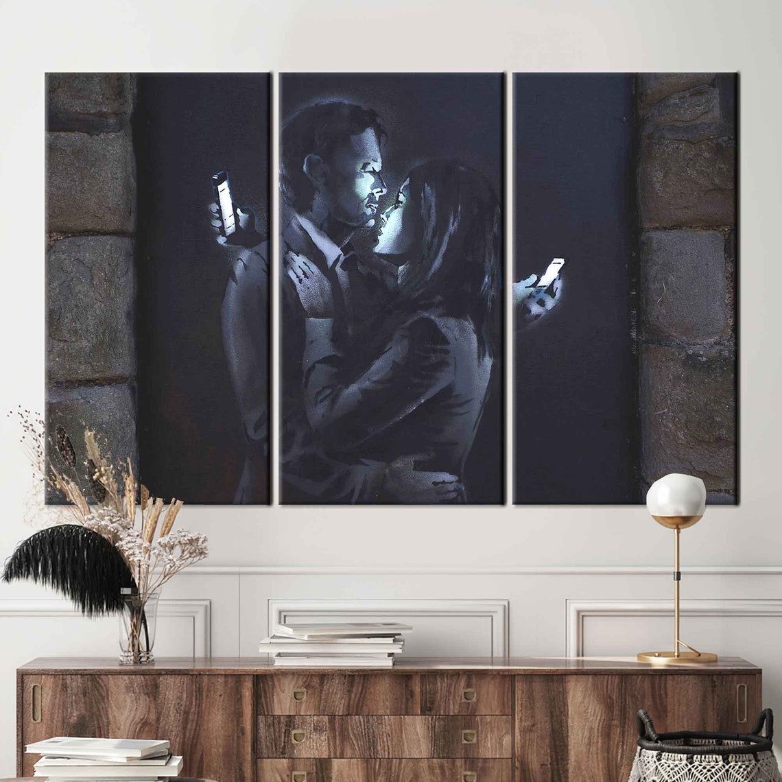 Banksy Mobile Phone Lovers, Banksy Woman and Man Wall Art, Banksy Art ...