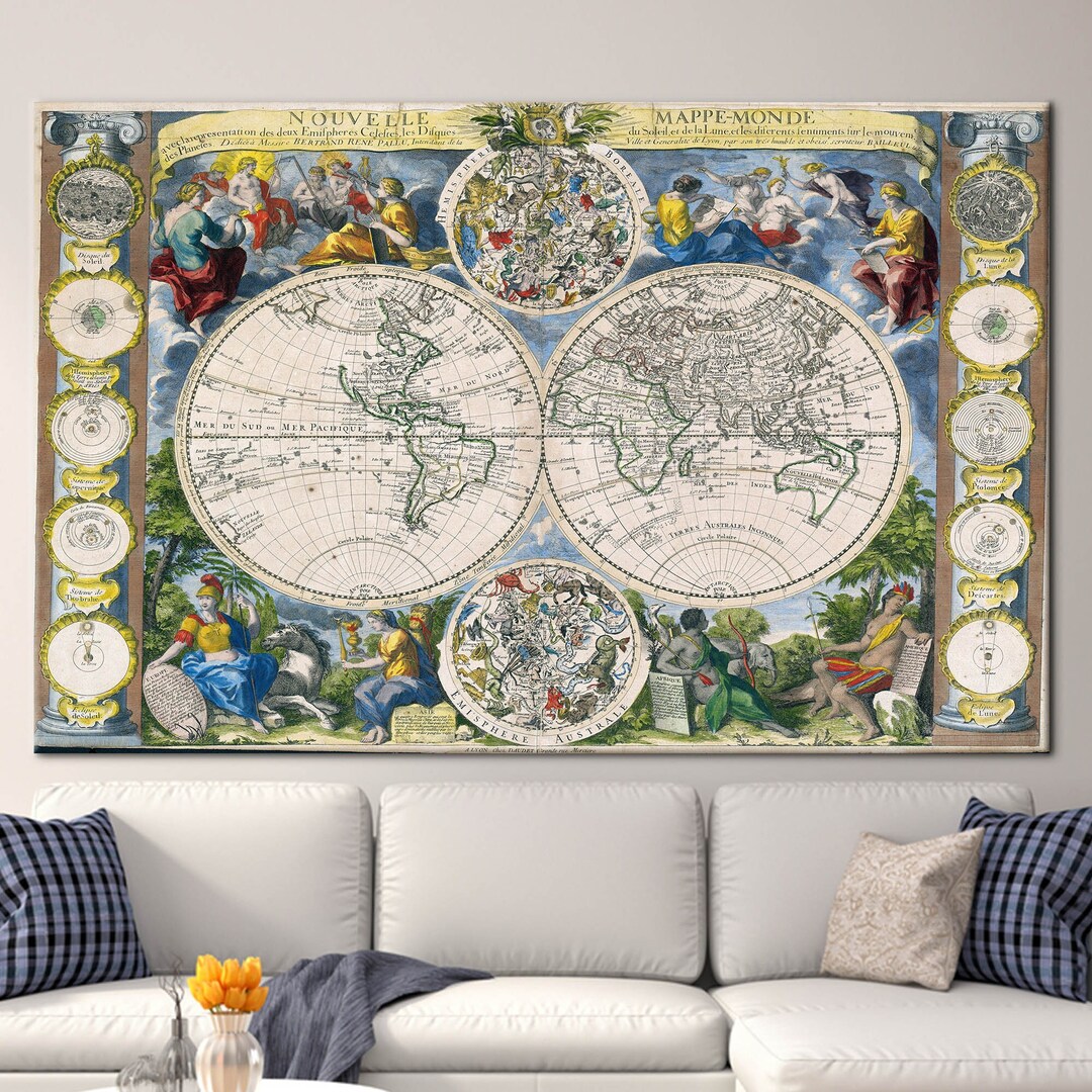 Large World Map Wall Decor, Vintage World Map Printed, Map Printed ...