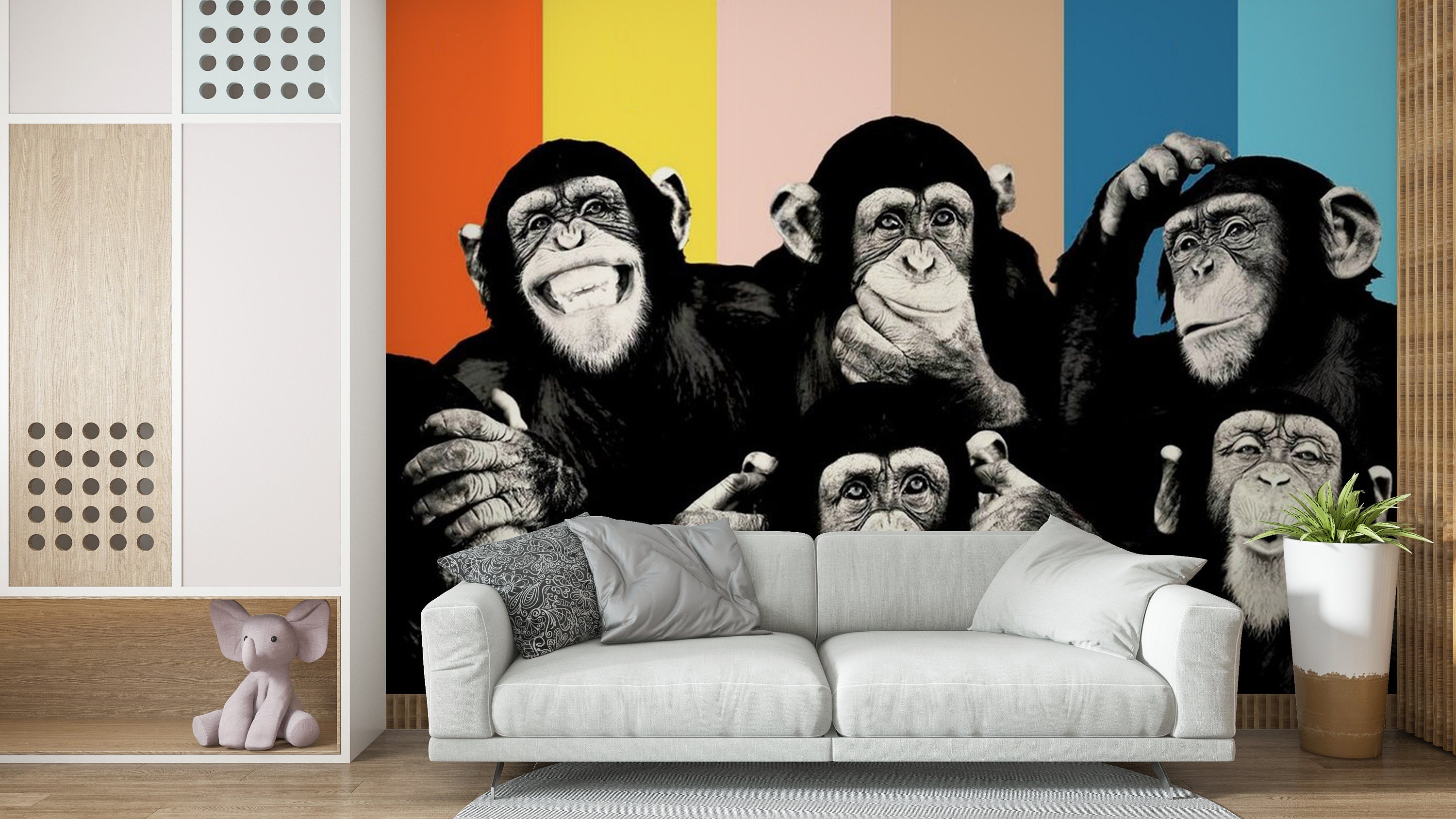 Monkeys Painting, Thinking Monkey Wall Mural, Abstract Monkey Wise ...
