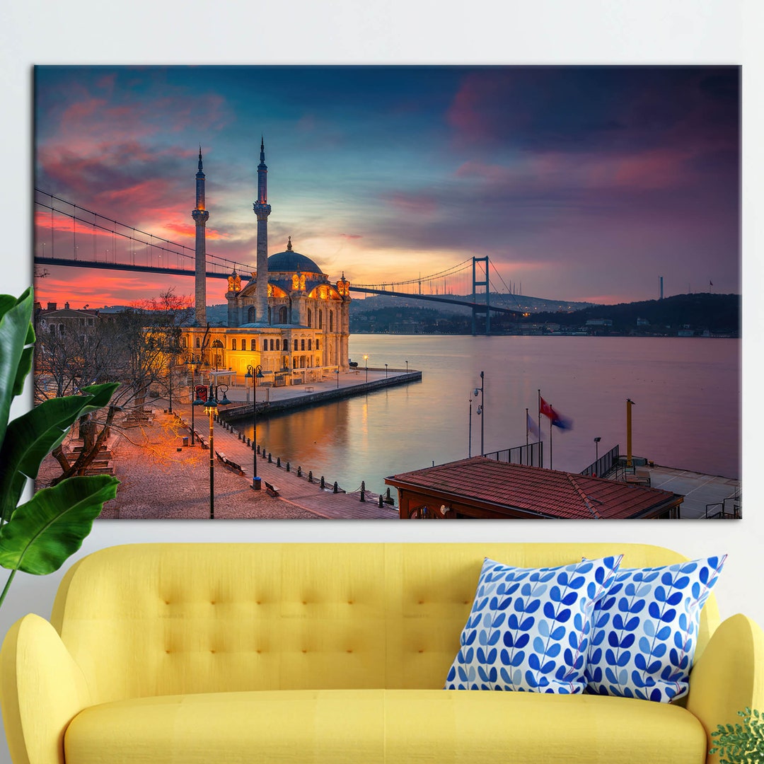 Istanbul Ortakoy Mosque Sunset Wall Art, Bosphorus Bridge Canvas Print ...