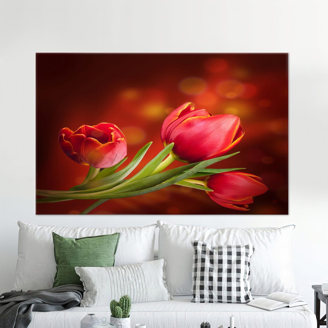 Tulip Lover Gift Artwork, Botanical Wall Art, Tulip Wall Hanging, Red ...