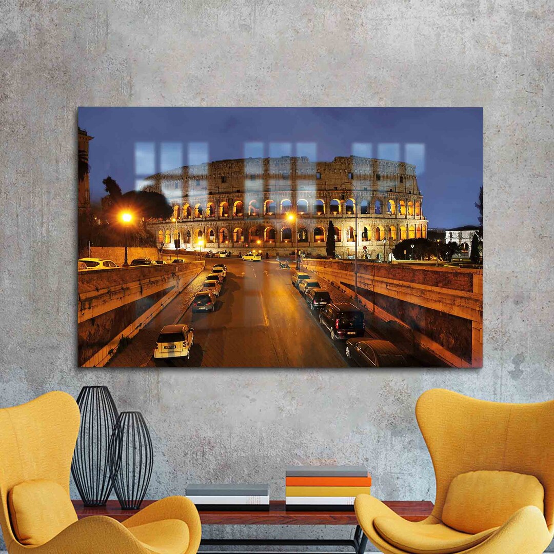 Glass Wall Art, Wall Decor, Wall Art, Rome Colosseum Wall Art, Night ...