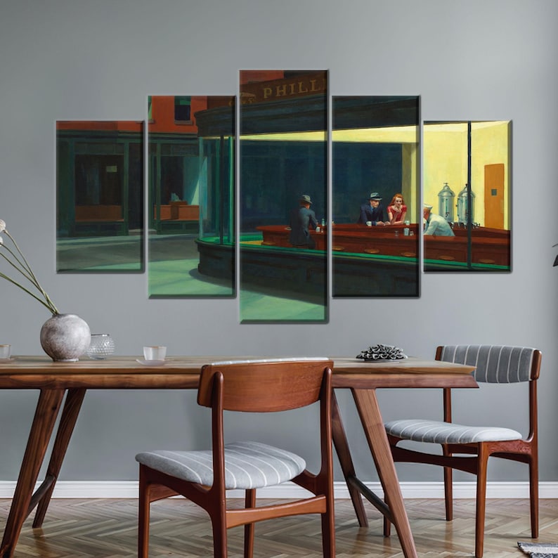 Edward Hopper Nighthawks Canvas Wall Art, Iconic Diner at Night Poster ...