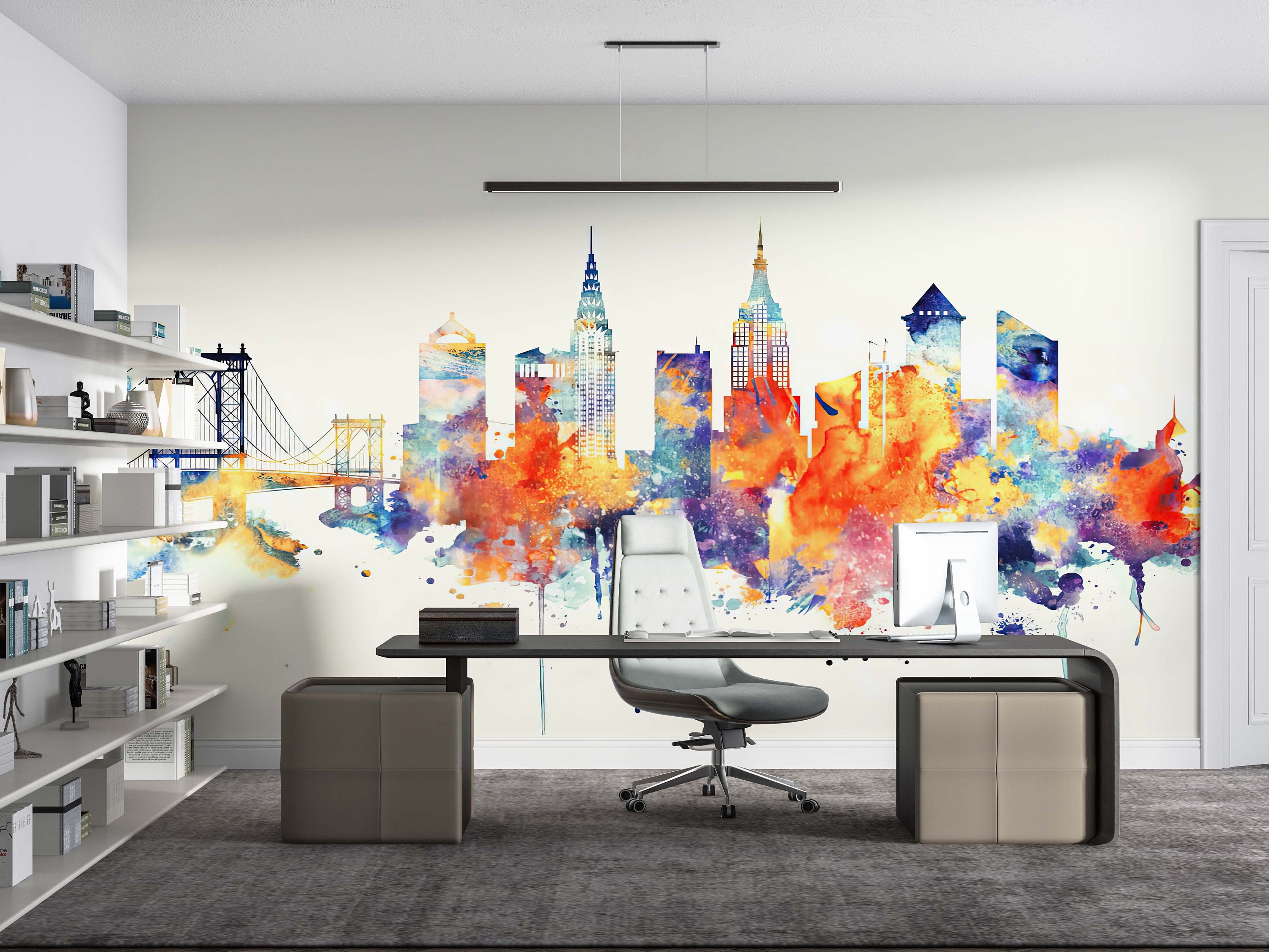 Cityscape Mural, Abstract Wall Mural, View Wall Poster, Landmark Wall ...