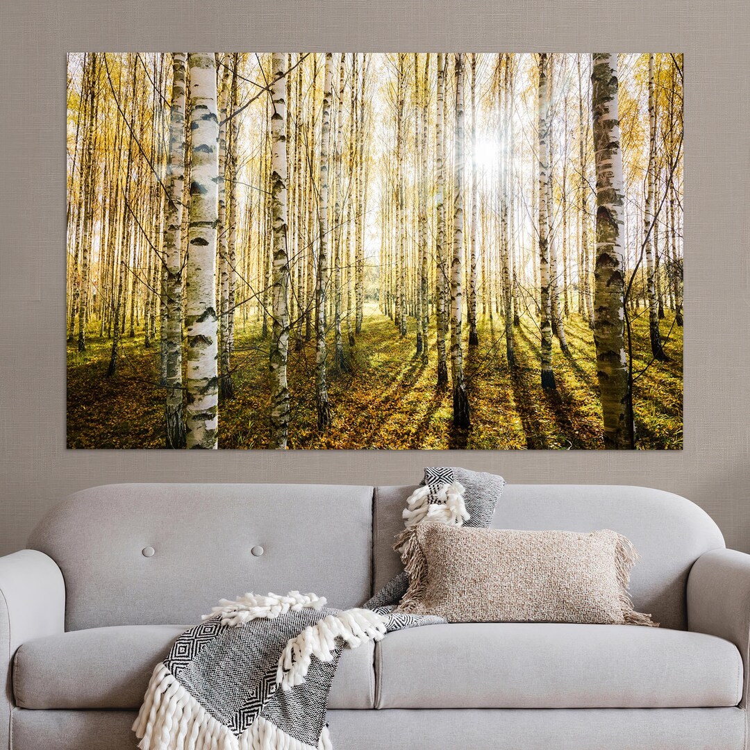 Tree Landscape Wall Decoration, Forest Glass Wall Art, Birch Forest ...