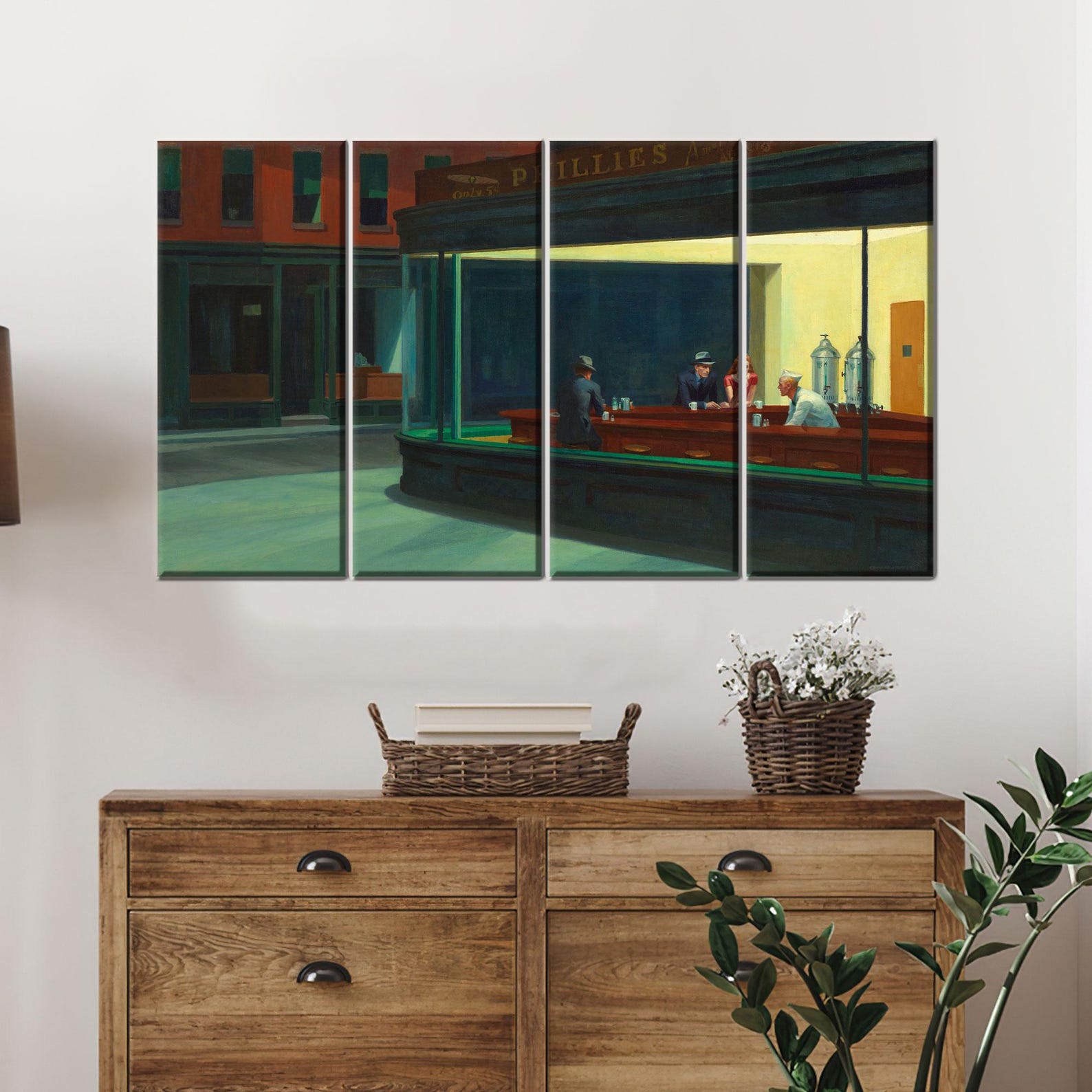 Edward Hopper Nighthawks Canvas Wall Art, Iconic Diner at Night Poster ...