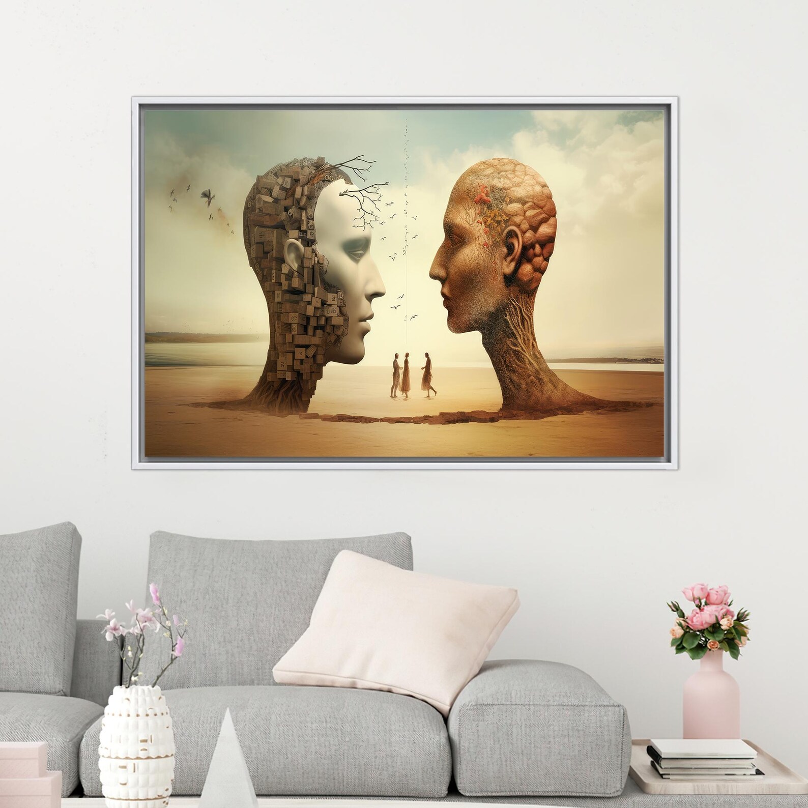 Large Wall Art, Surreal Heads Art Canvas, Skull Casles in the Desert ...