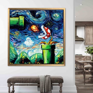 Van Gogh Mario Printed, Van Gogh Canvas Art, Modern Starry Night ...