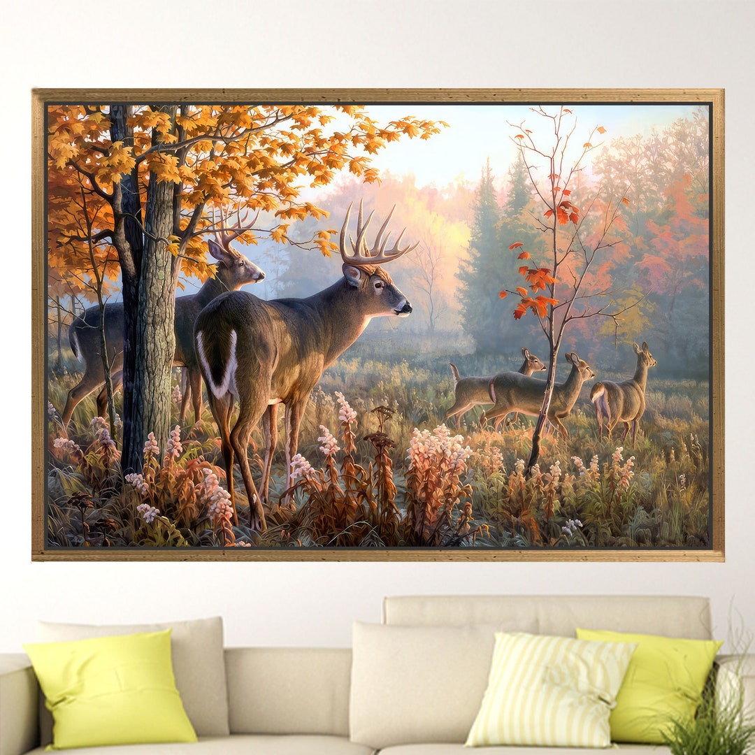 Housewarming Gift, Animal Wall Art, Deer Art Canvas, Deer Family in ...