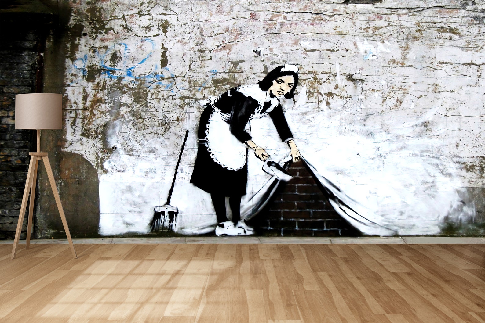 Maid Sweeping Wall Print, Banksy Maid Graffiti Mural, Abstract Wall ...