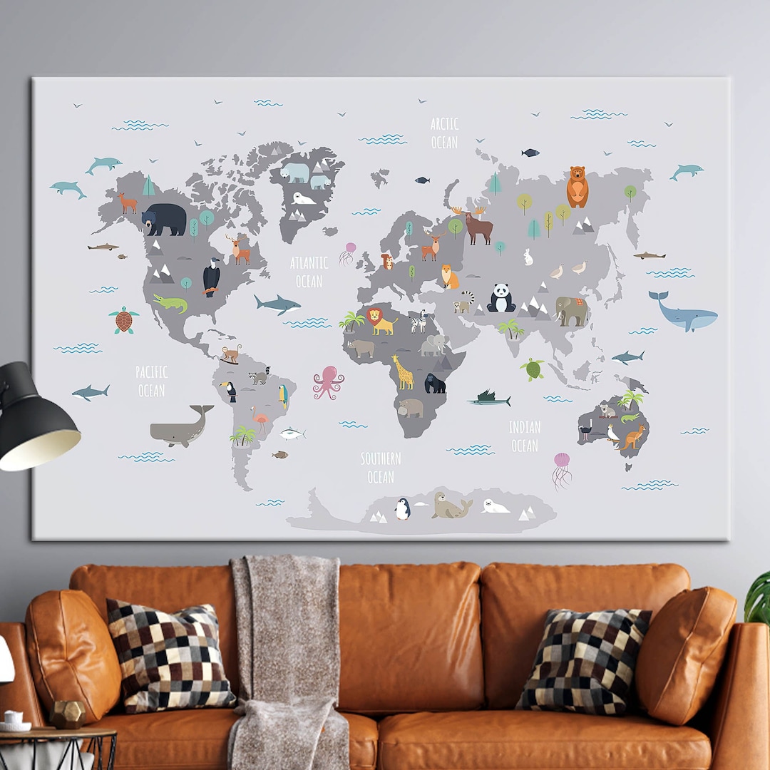 Kids Wall Decor, Kids Room Poster, World Map Wall Decor, Children Art ...