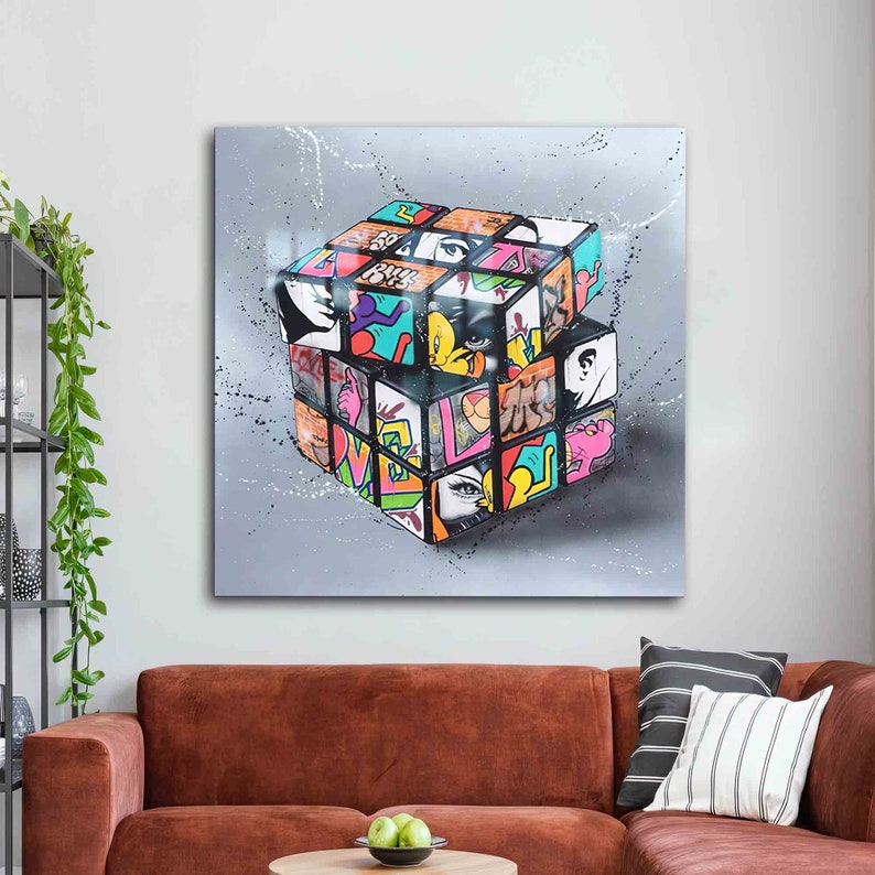 Glass, Wall Art, Mural Art, Rubiks Cube Grafftii Printing, Colorful ...